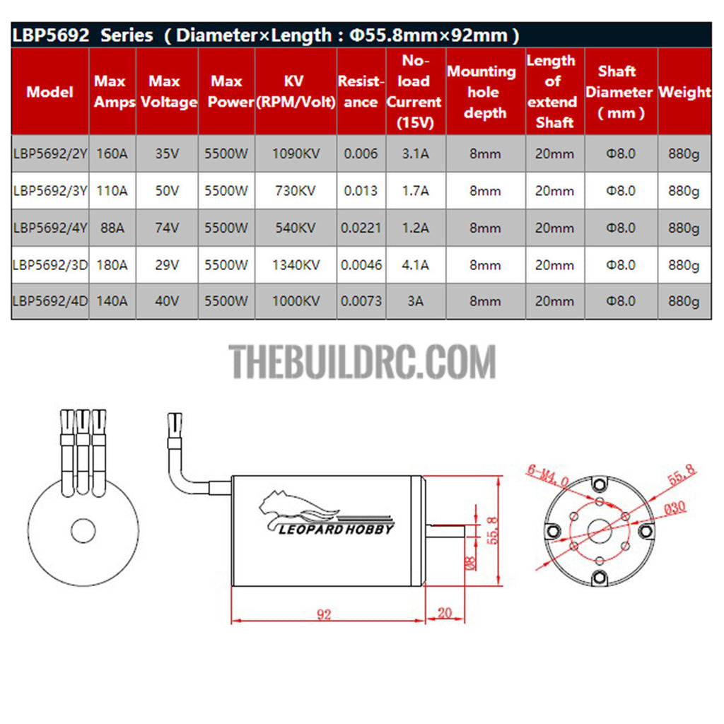LEOPARD 5692/1000KV 4-Poles Inrunner Brushless Motor Red for 1/5 Cars ...